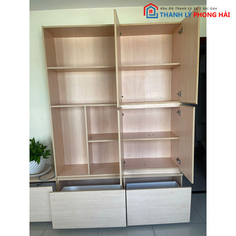 Tủ Trưng Bày Màu Kem Cũ 1m5 Nhiều Ngăn - Thanh Lý Phong Hải